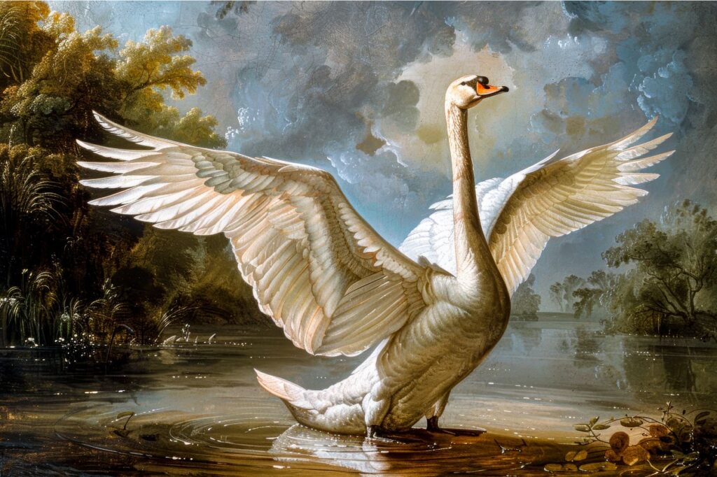 Schilderij van zwaan als oude meester| The Swan I