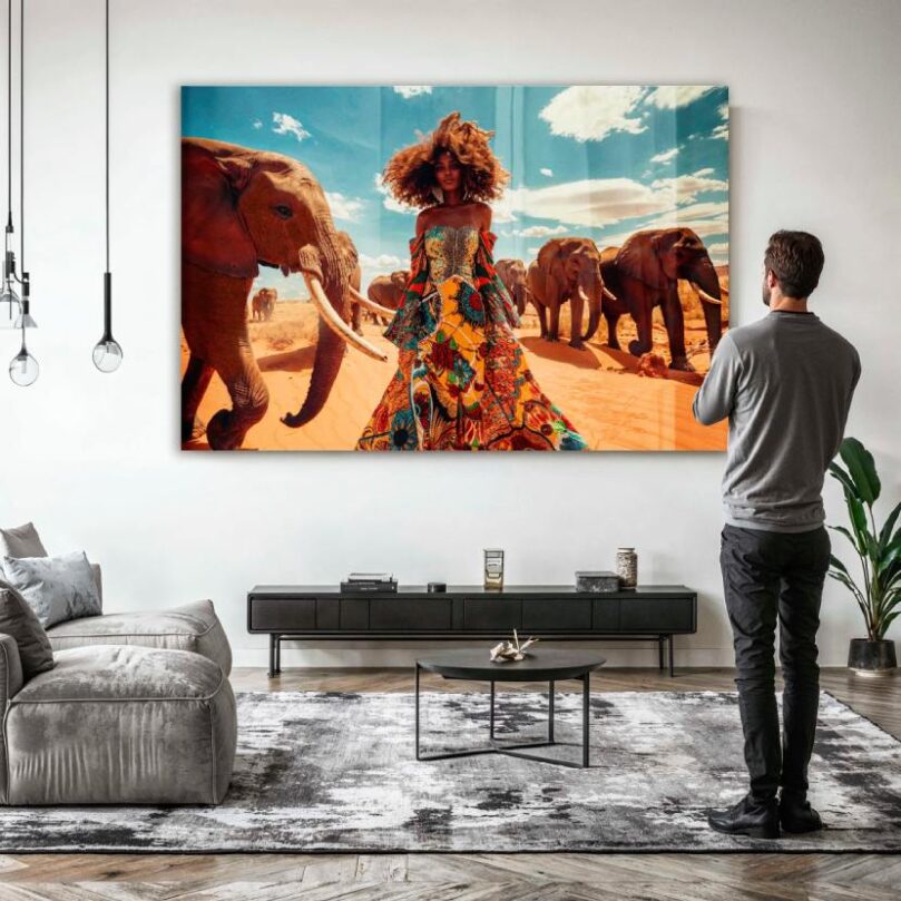 Muurkunst van mooie Afrikaanse vrouw I Woman with Elephants I